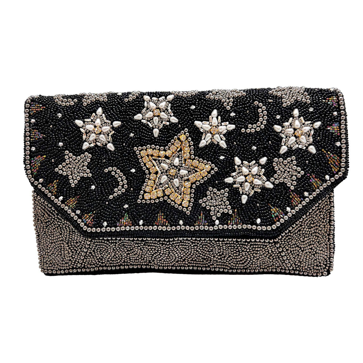 Crescent Moon Star Black Velvet Beaded Clutch LAC-SS-513 – Ole