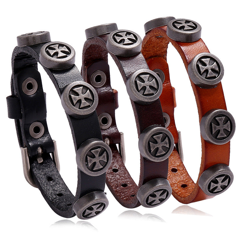 Cross Leather Snap Bracelet B3828 – Ole
