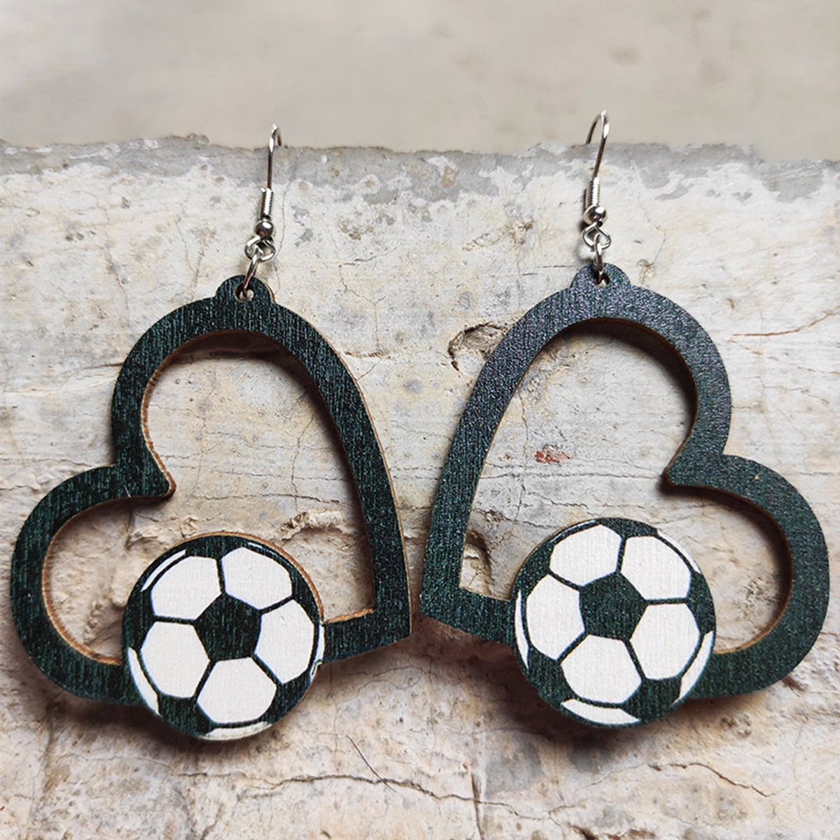 Football Heart Wooden Earrings E7590 – Ole
