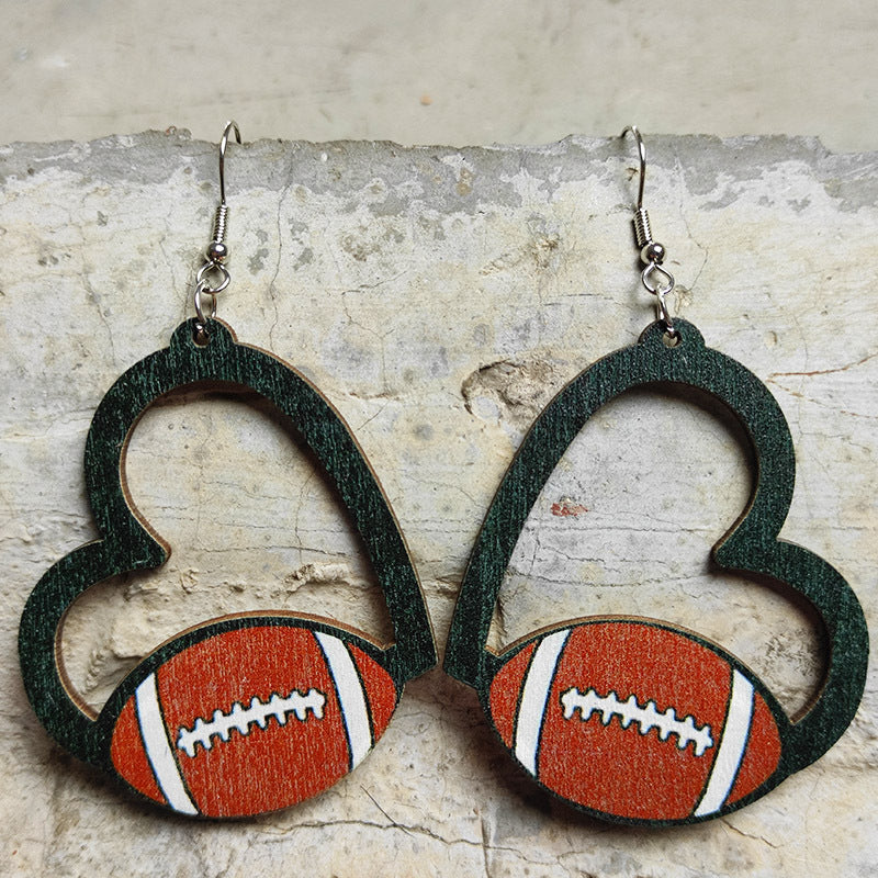 Football Heart Wooden Earrings E7593 – Ole