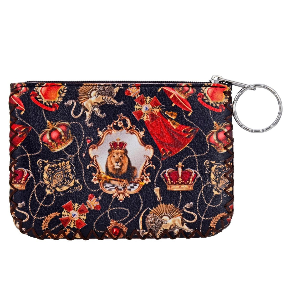 Crowned Lion Print Hand Stitch Coin Purse HB0665 - NO.87 – Ole