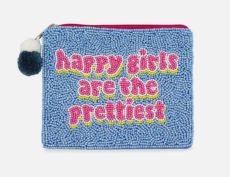 Happy Girls Are The Prettiest Beaded Pouch LAC-CP-1634 – Ole