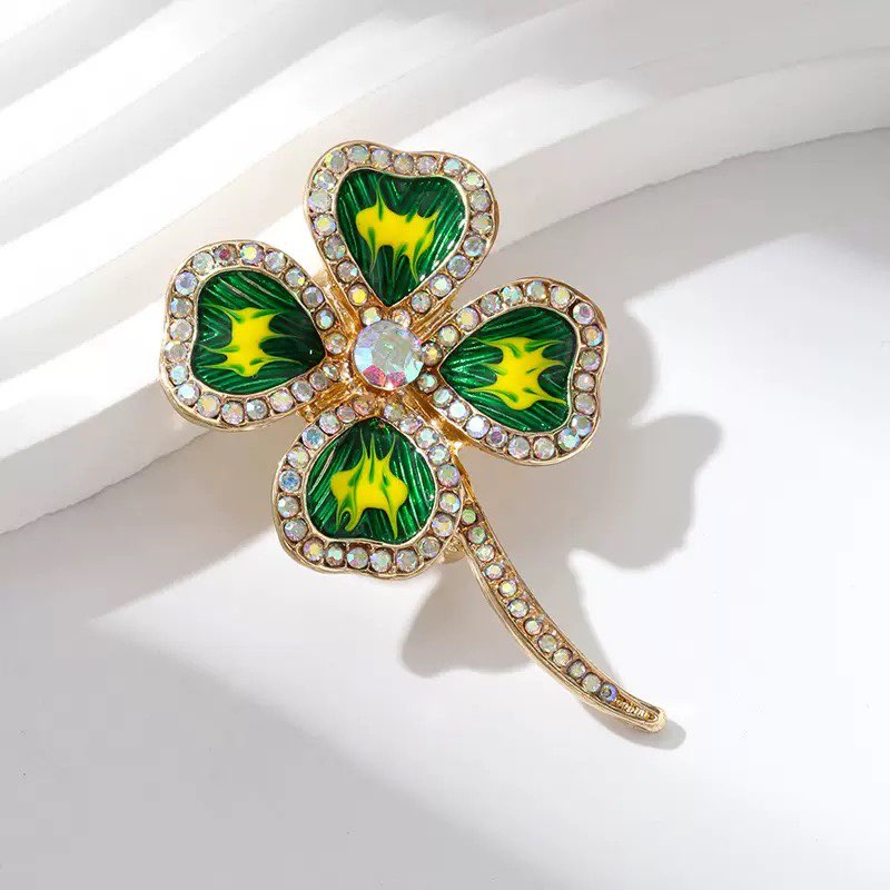 Four-leaf Clover Alloy Rhinestone Brooch PA5962 – Ole
